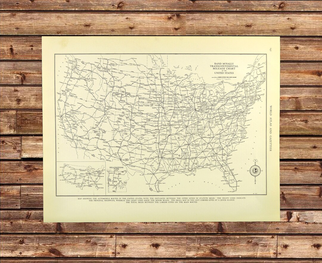 Vintage Wall Art US Roadway Map US Highway Map US 1930s Usa Print ...