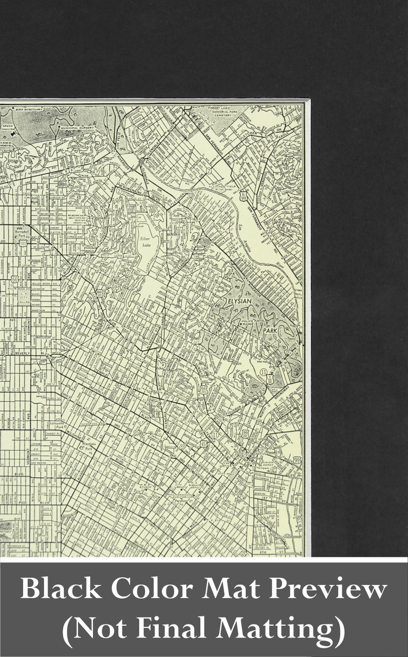 Vintage LOS ANGELES City Street Map Wall Art Frameable Matted - Etsy