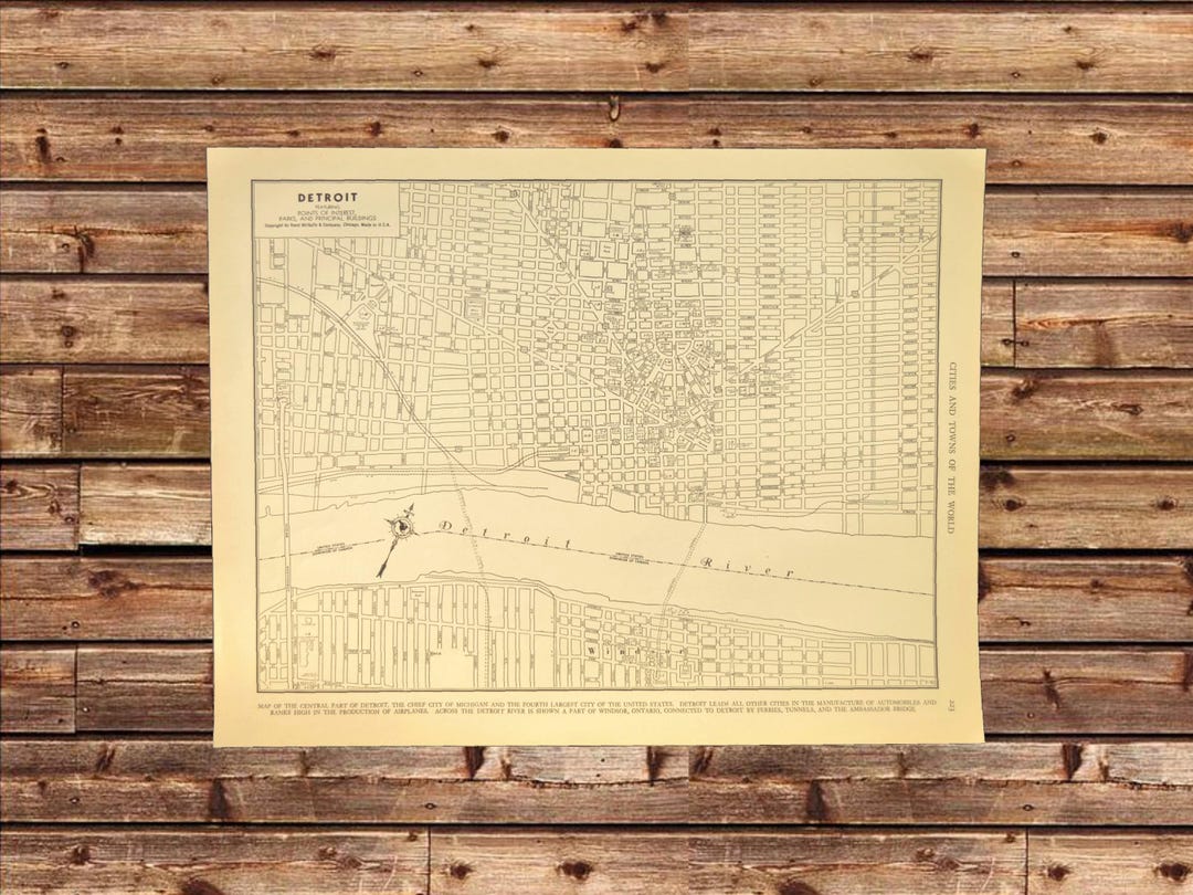 Vintage 1940s DETROIT STREET Map of Detroit City Map Wall Art ORIGINAL ...