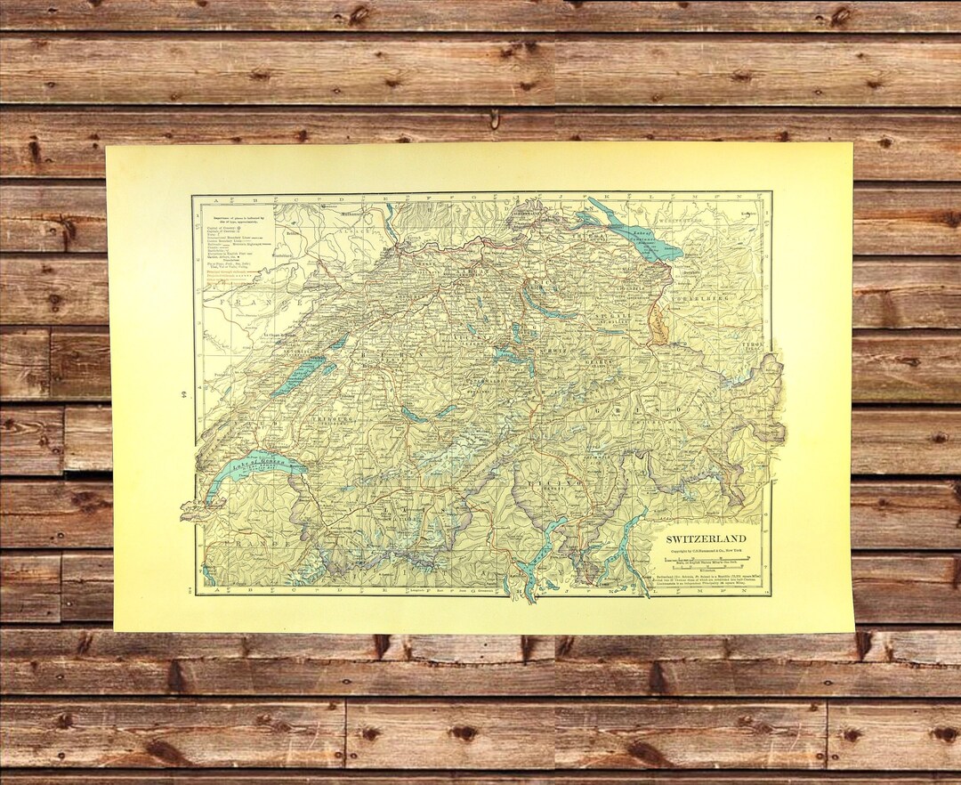 Vintage SWITZERLAND Map of Switzerland Railroad Map Wall Art ORIGINAL ...