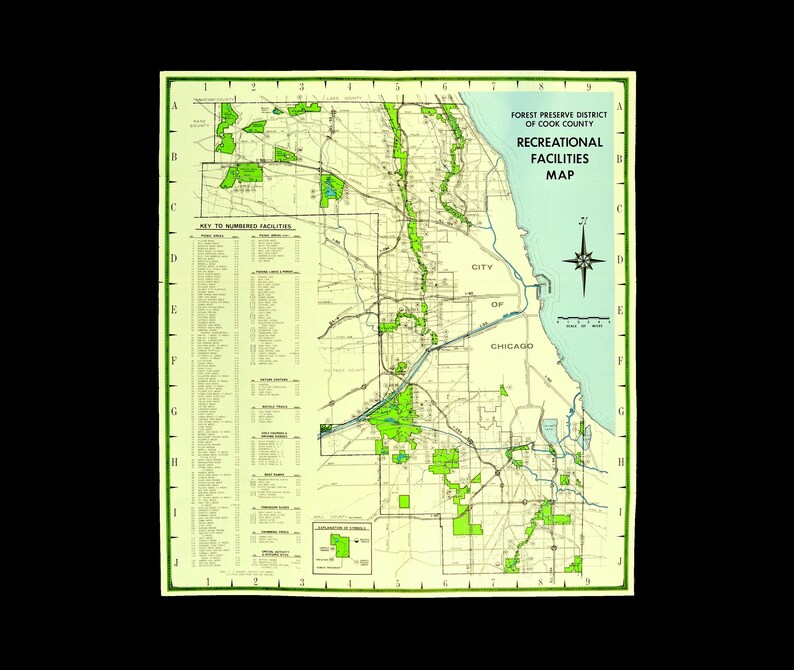 RARE Chicago Map of Cook County Parks Map Forest Preserve - Etsy