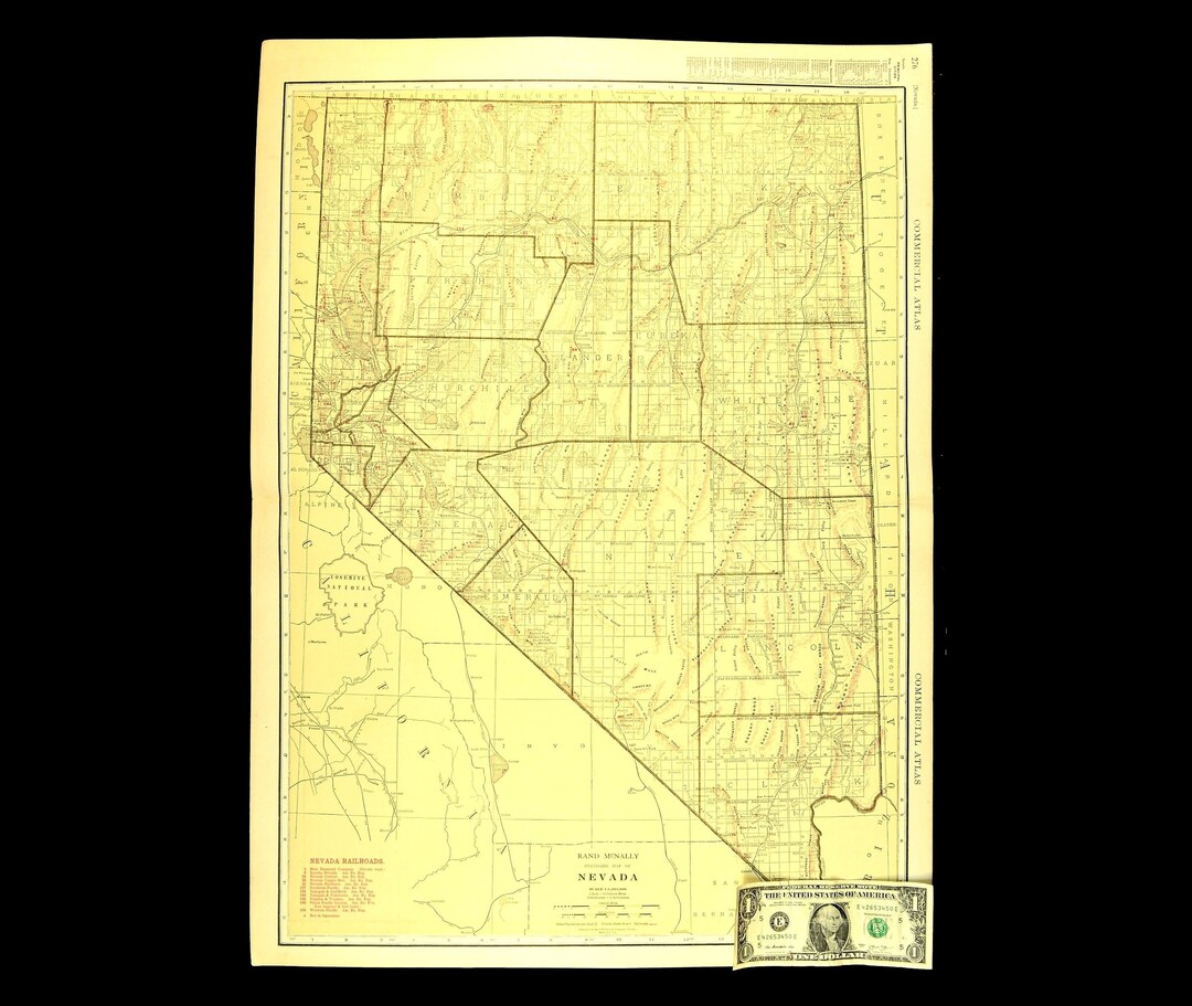 NEVADA Railroad Map Wall Decor Art EXTRA LARGE Antique - Etsy