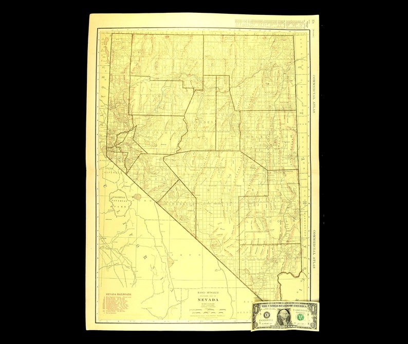 NEVADA Railroad Map Wall Decor Art EXTRA LARGE Antique - Etsy