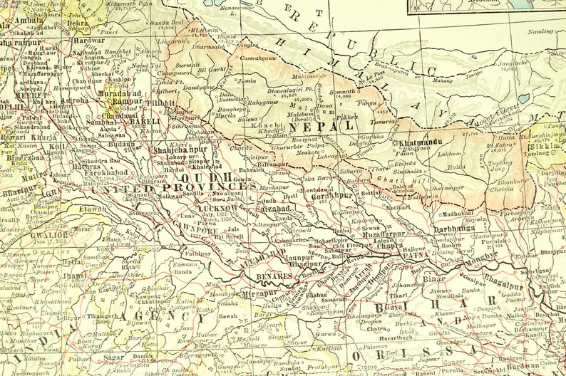 Northern INDIA Map of North India Railroad Map LARGE Antique - Etsy