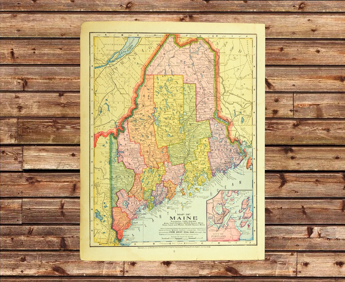 Antique MAINE MAP Wall Art Decor ORIGINAL Vintage Early 1900s - Etsy