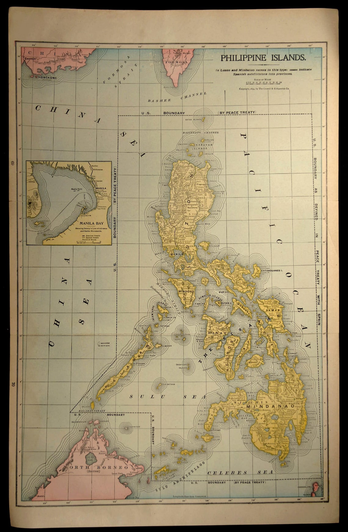 Antique Map Philippines Philippine Islands Late 1800s 1899 | Etsy