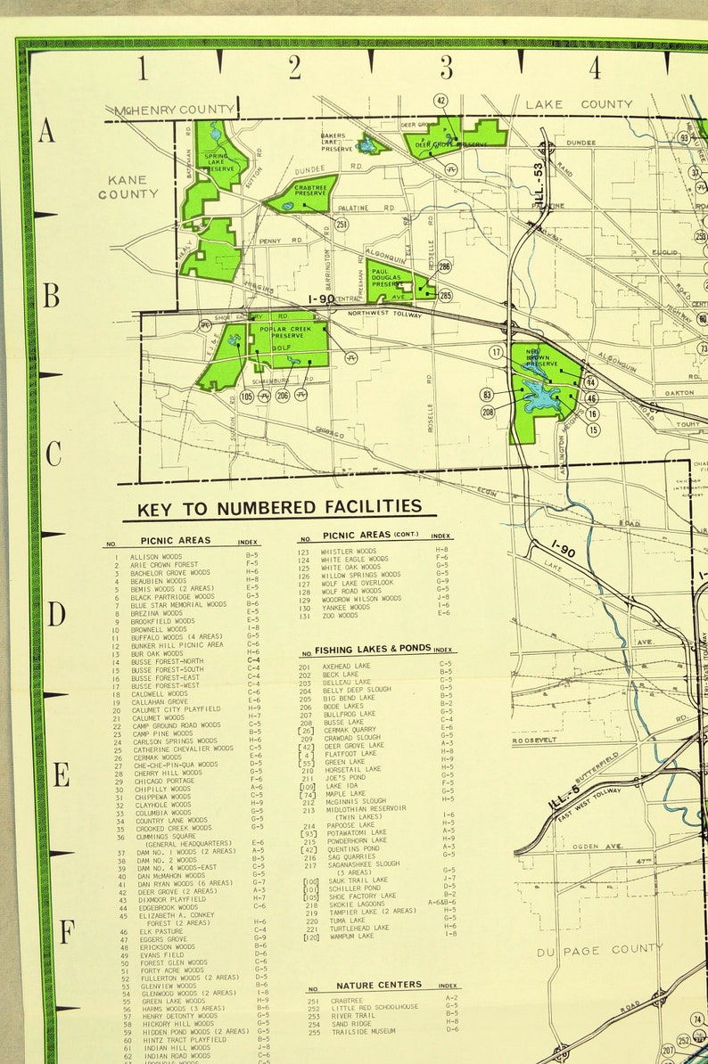 RARE Chicago Map of Cook County Parks Map Forest Preserve - Etsy