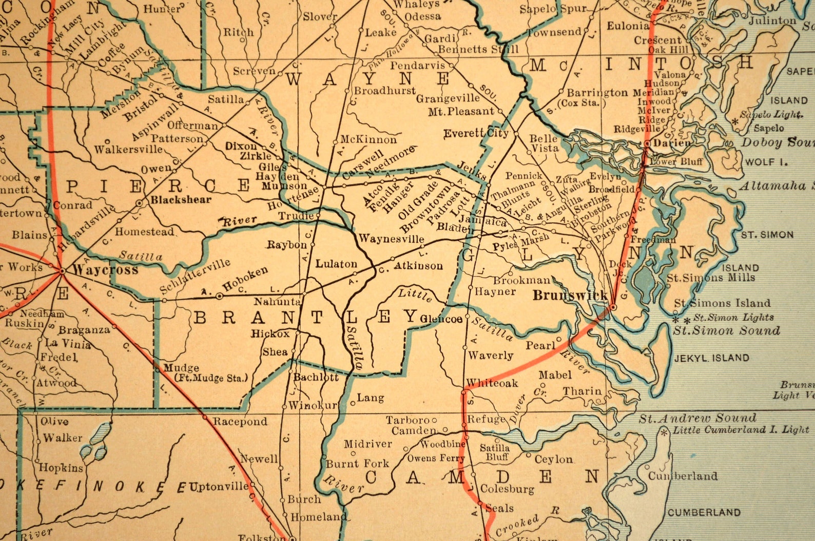 Southern GEORGIA ROAD Map Wall Decor Art LARGE Highway Old - Etsy