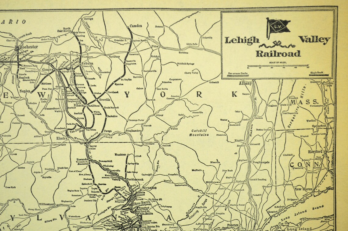 1928 Antique LEHIGH VALLEY RAILROAD Map Vintage Pennsylvania - Etsy
