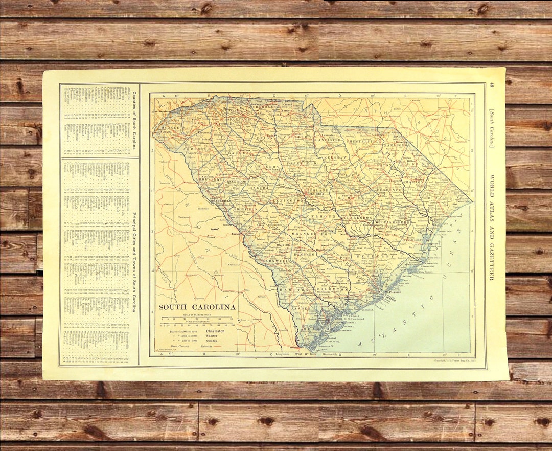 Antique SOUTH CAROLINA Map Railroad Wall Art Original Vintage - Etsy