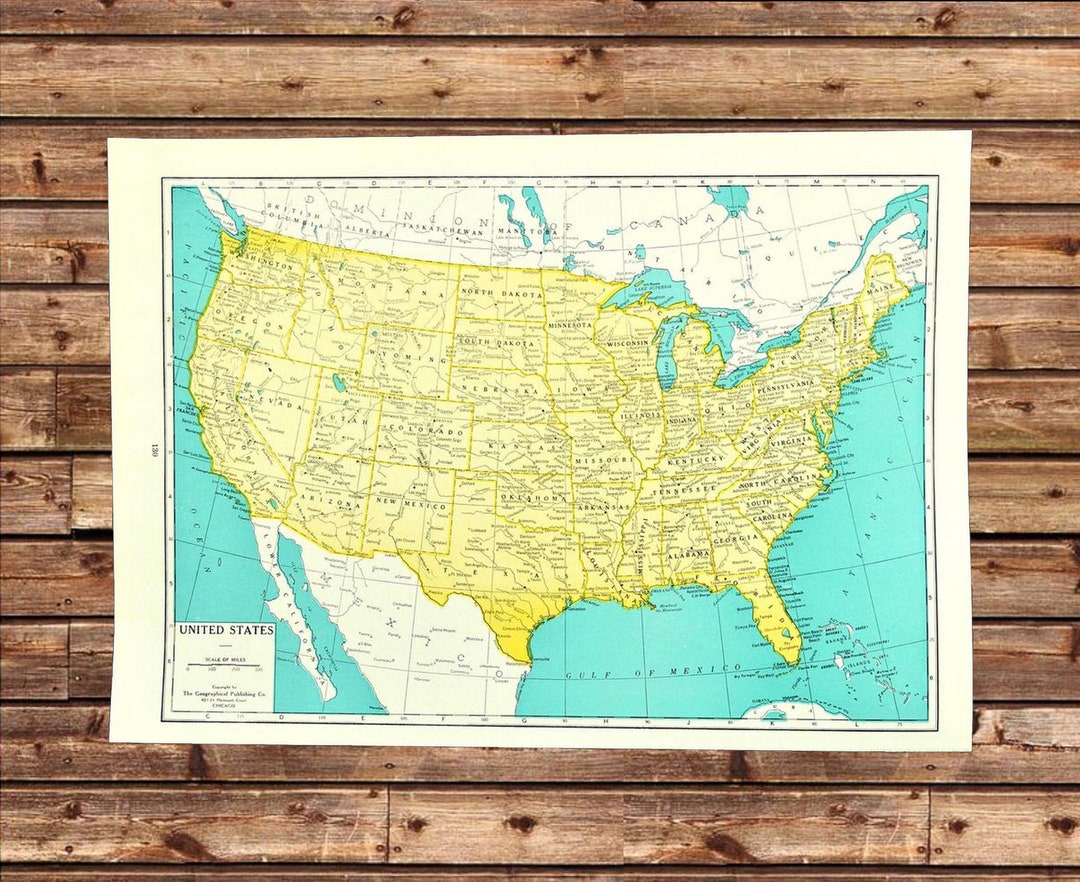 Vintage UNITED STATES Map Wall Art Decor Frameable ORIGINAL Ready to ...