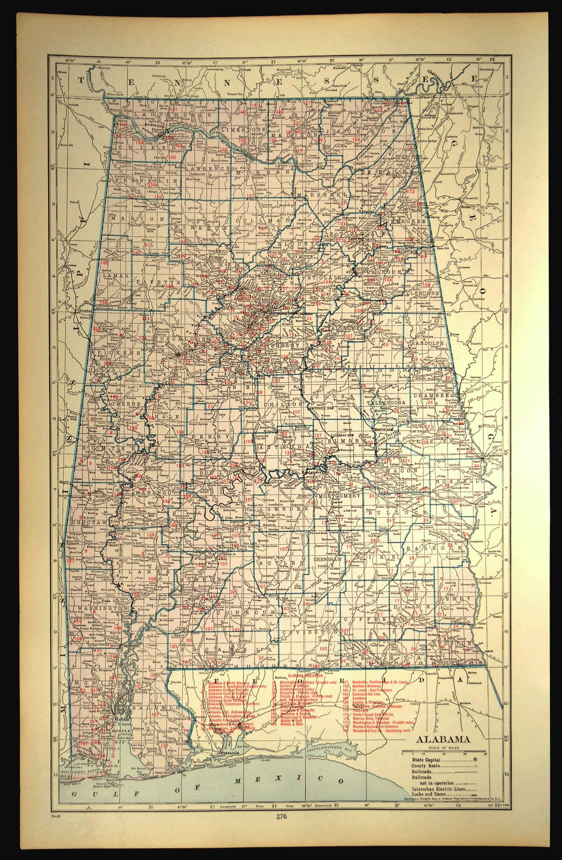 Alabama Railroad Map of Alabama Wall Decor Art LARGE Antique | Etsy