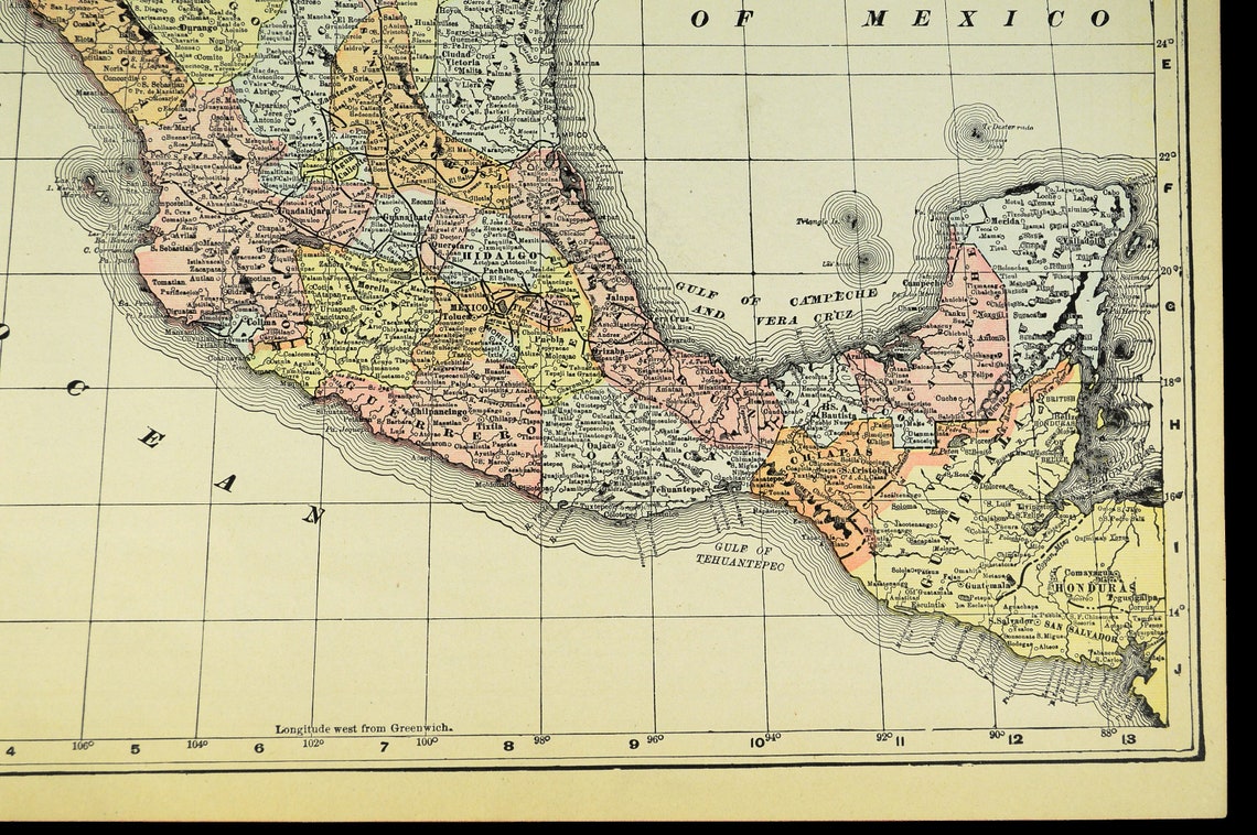 Antique MEXICO Map of Mexico Wall Art Decor City ORIGINAL Old - Etsy