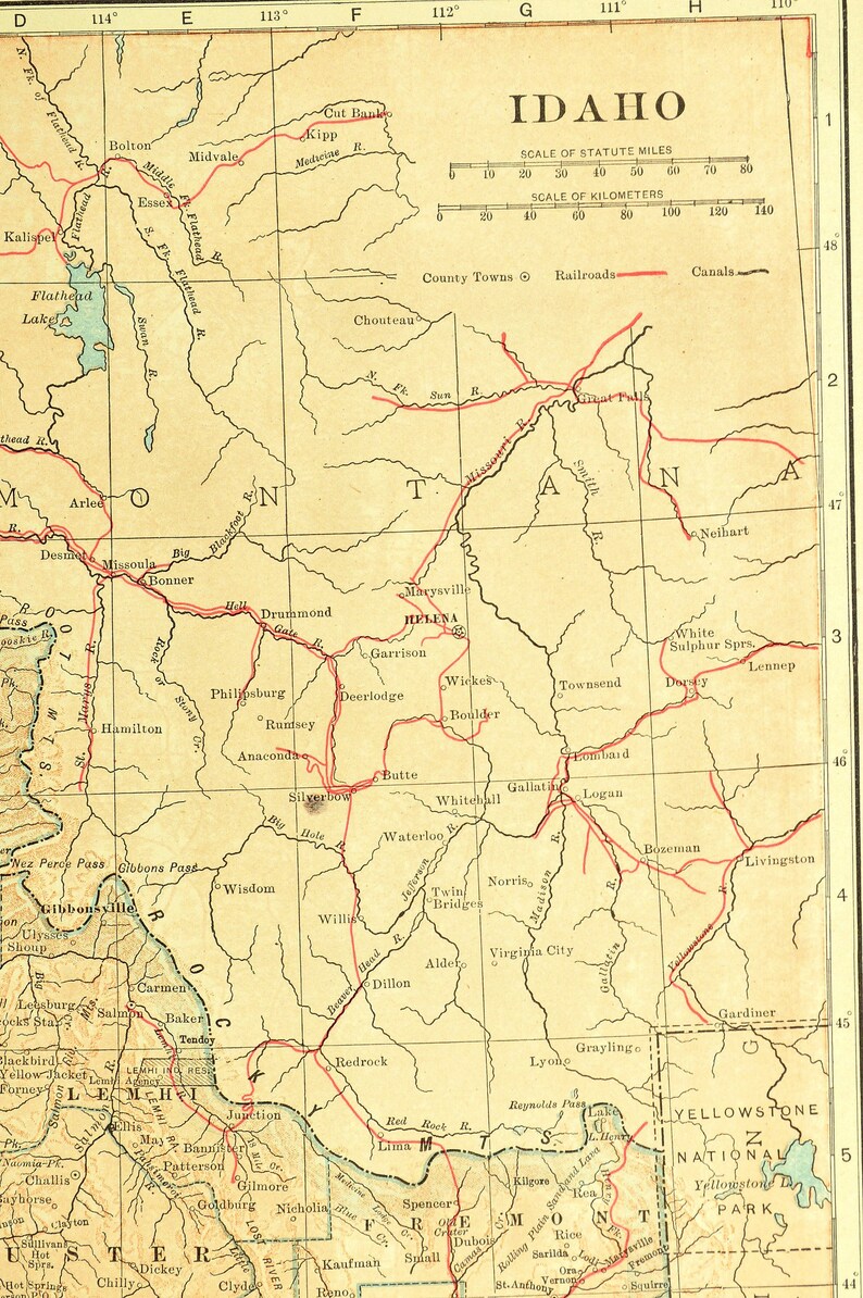 Antique Idaho Railroad Map Wall Art 1920s Decor Original Old Etsy