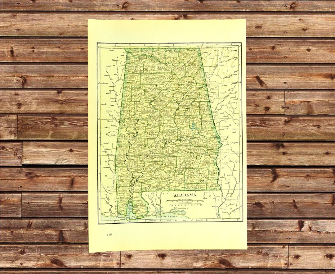Vintage ALABAMA Map of Alabama Wall Art Decor ORIGINAL 1930s - Etsy