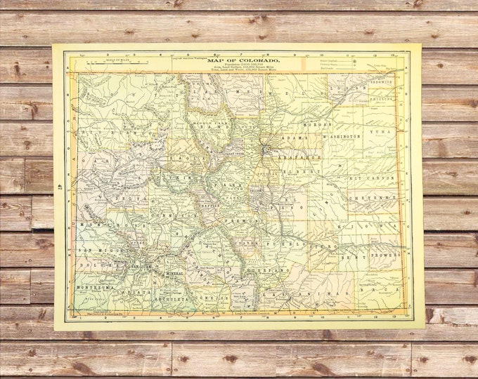 Antique COLORADO Map of Colorado Wall Art Decor Original Old Gift for ...