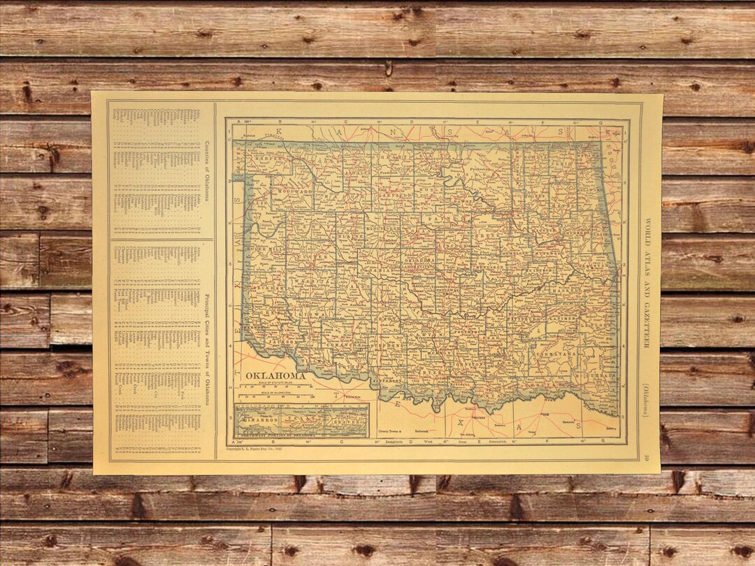 Antique Oklahoma Railroad Map Wall Art Frameable Ready to Frame ...