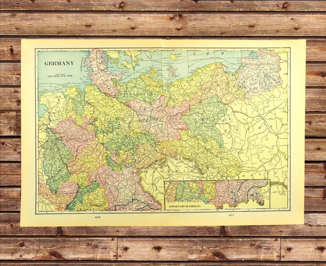 Vintage GERMANY Map of Germany Wall Art LARGE ORIGINAL Antique Traveler ...