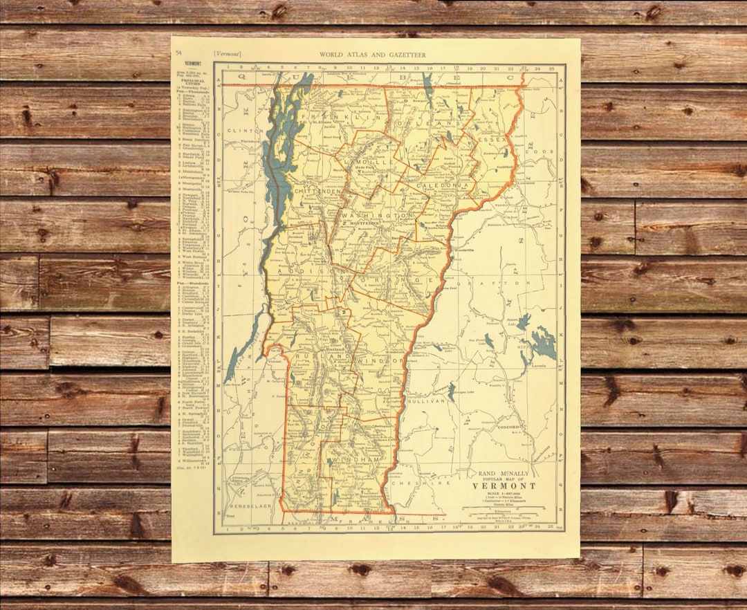 Vintage VERMONT Map Wall Art Frameable Ready to Frame 1930s ORIGINAL ...