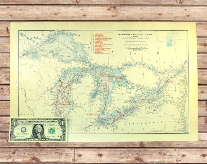 Great Lakes Map of the Great Lakes LARGE Wall Art Decor Lake - Etsy