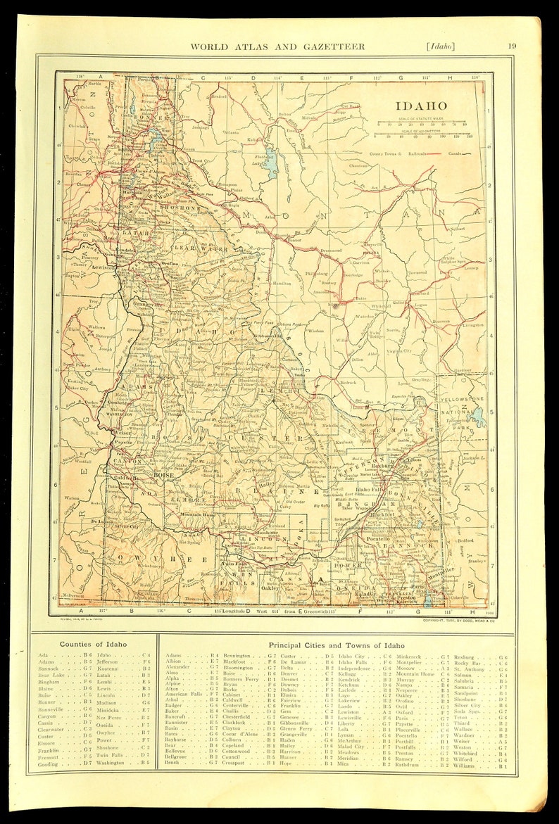 Antique IDAHO RAILROAD Map Wall Art 1920s Decor ORIGINAL Old | Etsy