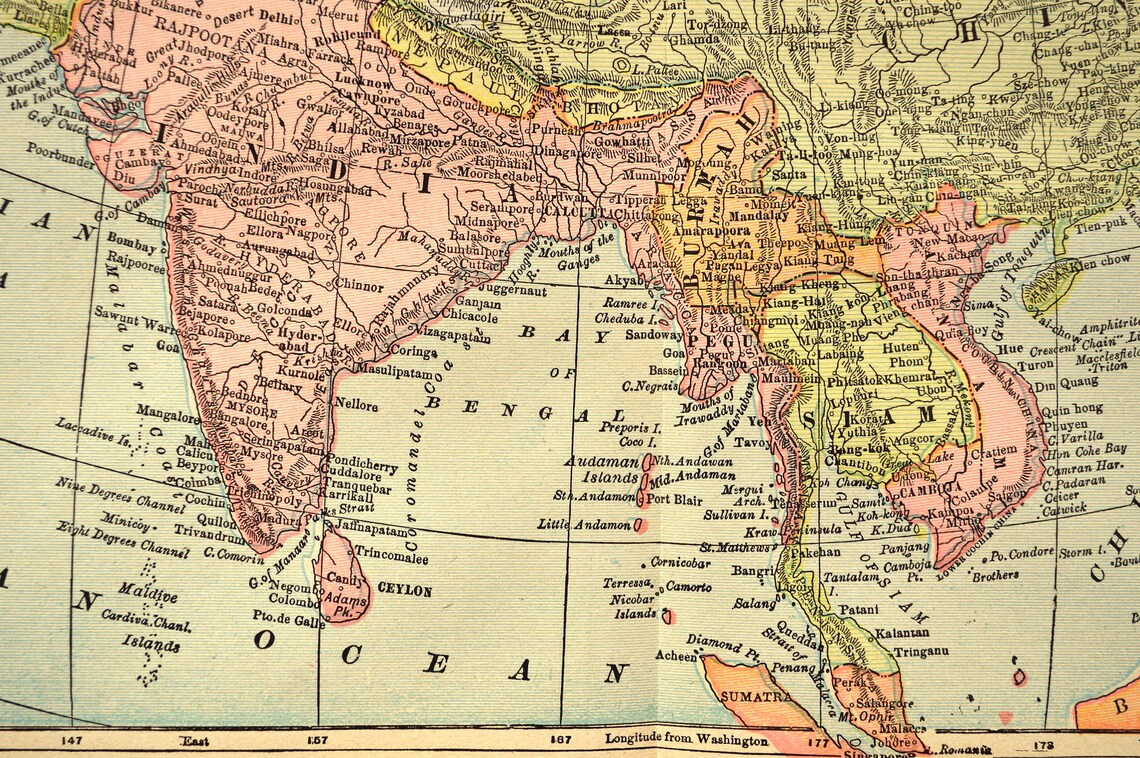 Antique ASIA MAP Wall Decor Art LARGE 1800s Original Traveler - Etsy