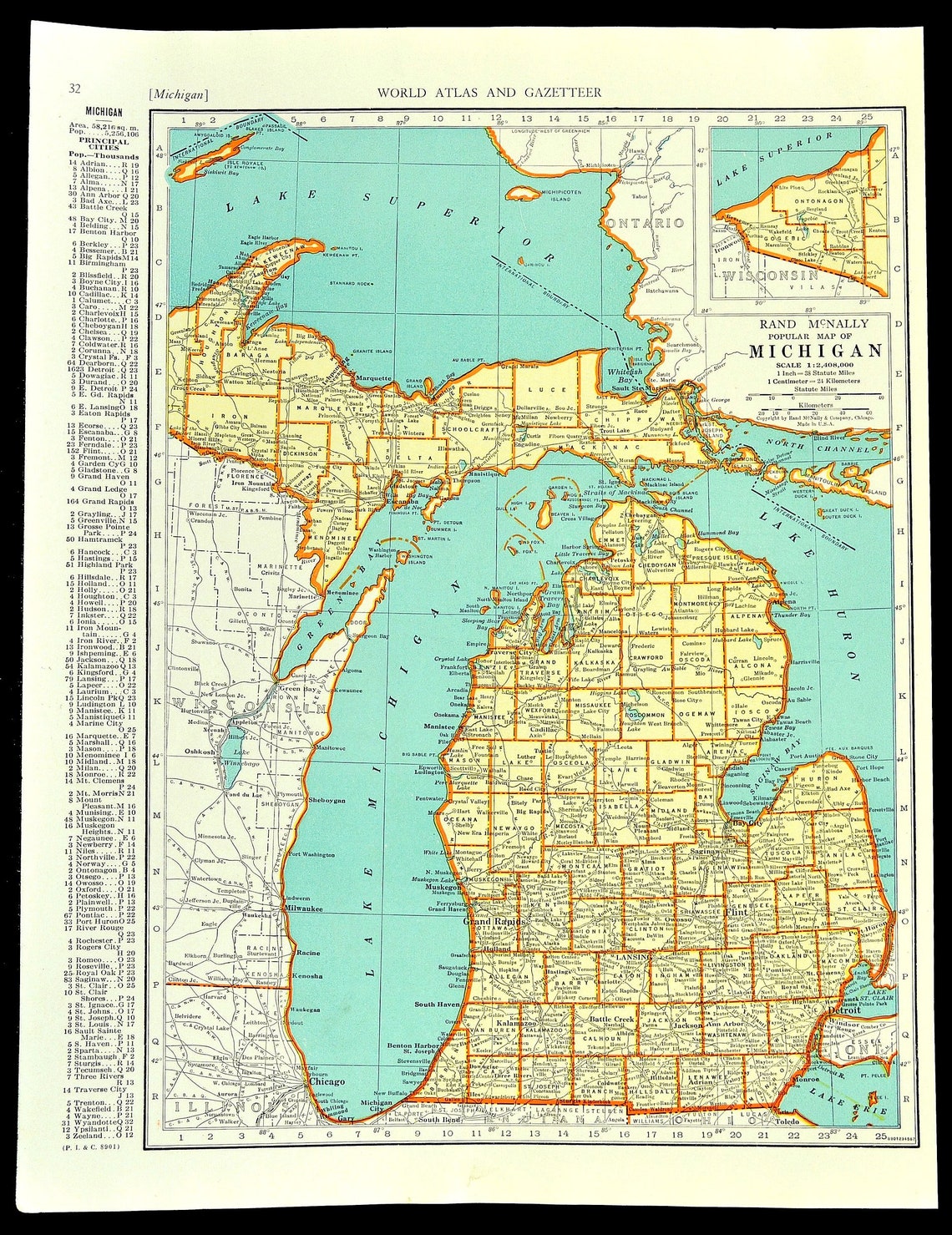 Vintage MICHIGAN MAP Wall Decor Art ORIGINAL 1940s Lithograph - Etsy