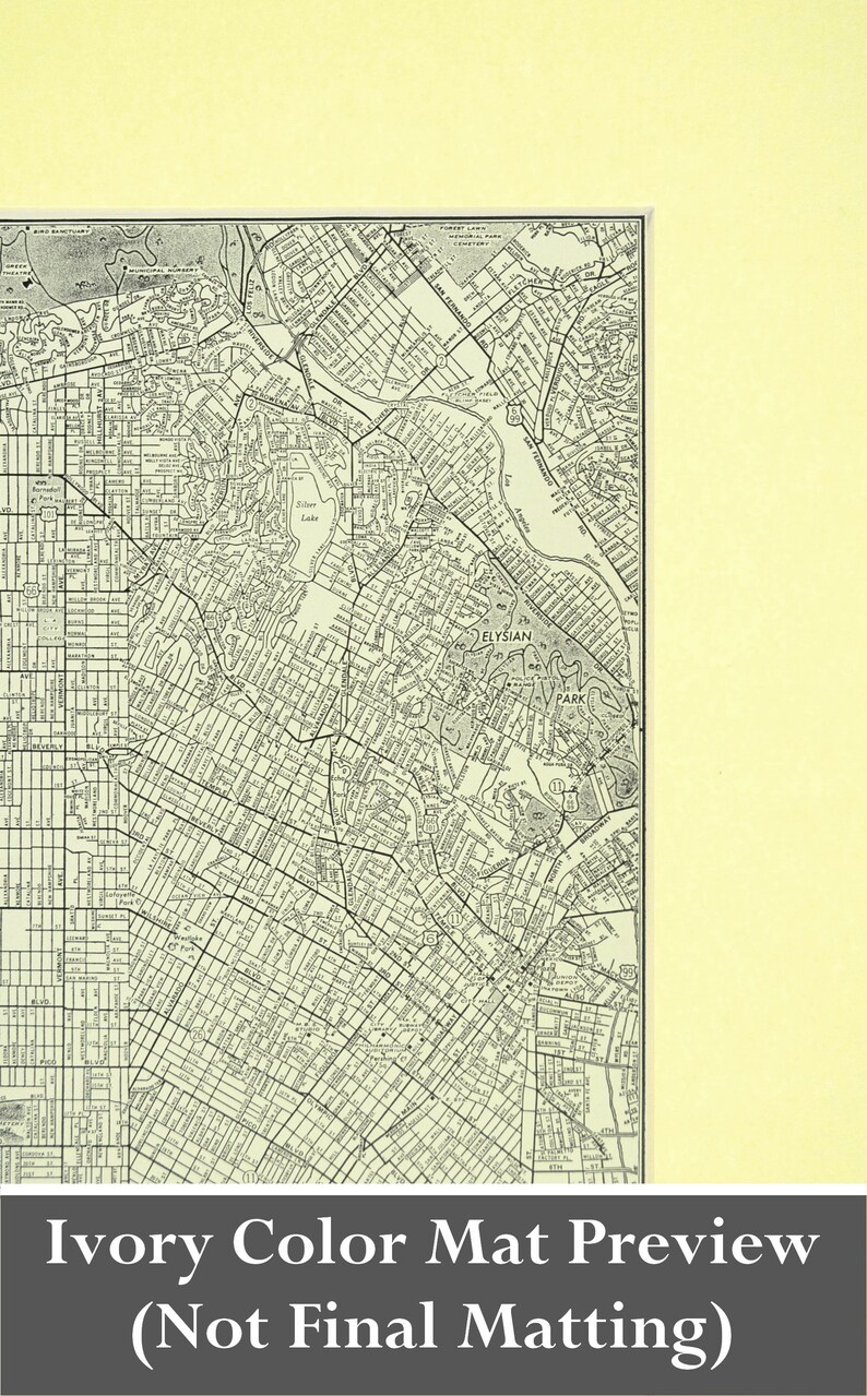 Vintage LOS ANGELES City Street Map Wall Art Frameable Matted - Etsy