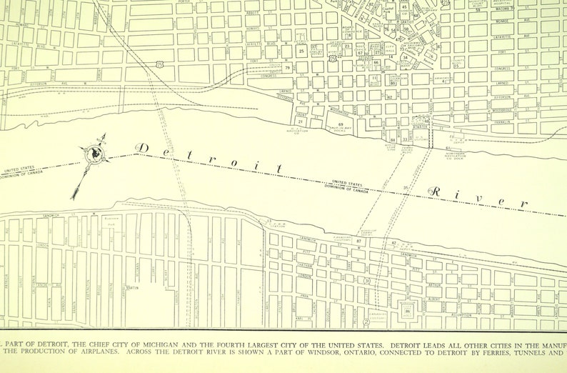 Vintage 1940s DETROIT STREET Map of Detroit City Map Wall Art - Etsy