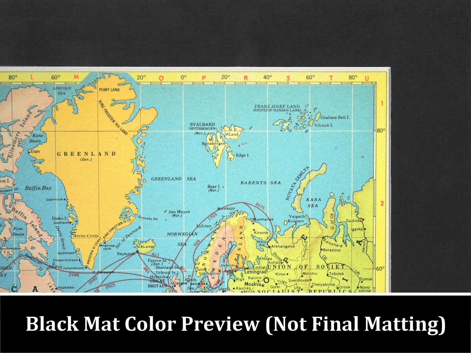 Map of the World Map Wall Decor Art Mid Century Modern Matted | Etsy