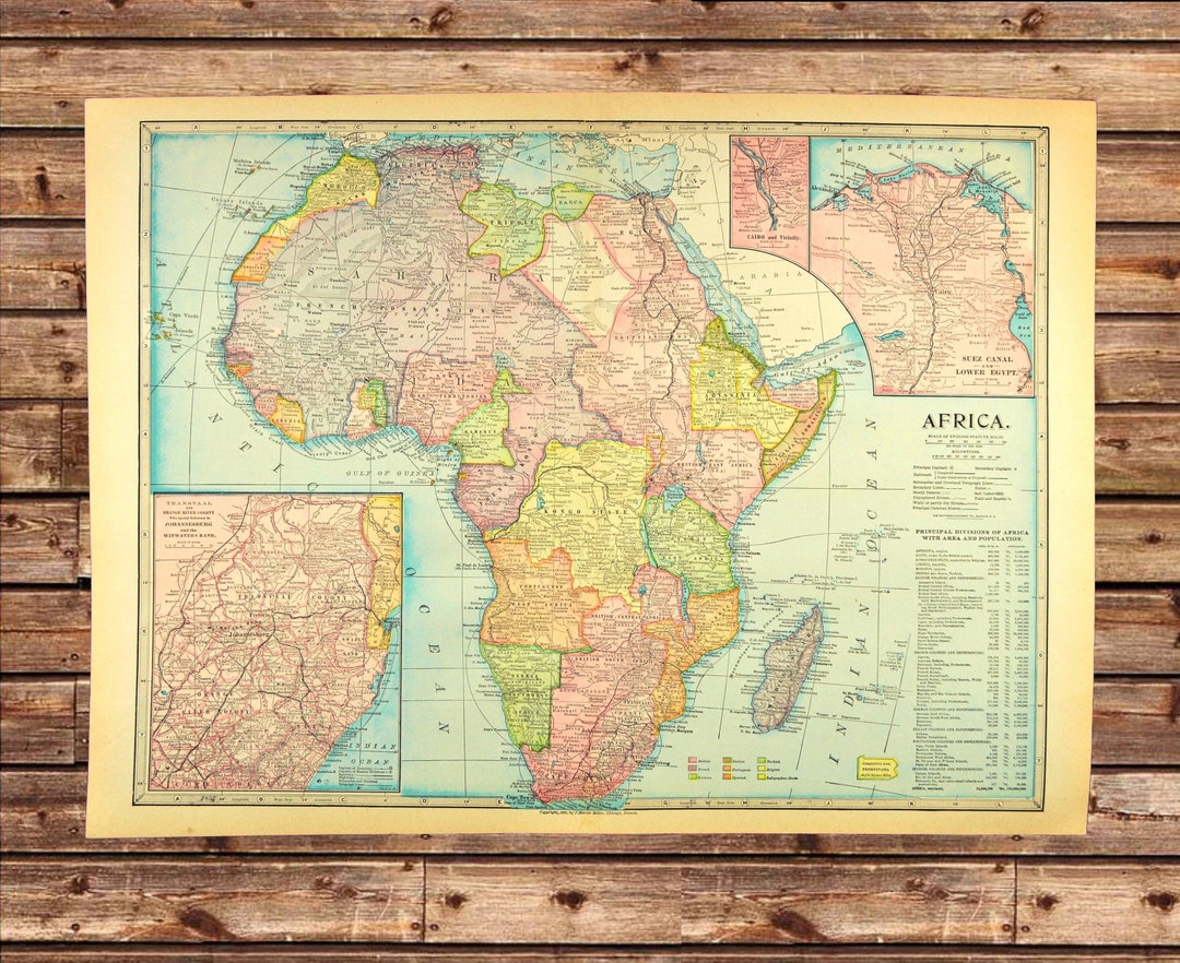 Antique AFRICA Wall Art Map Decor LARGE ORIGINAL Print Late 1800s ...