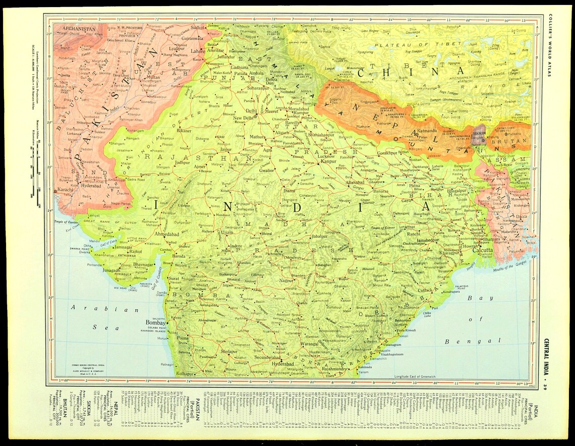 Northern INDIA MAP Wall Art Decor Nepal Himilayas North Travel | Etsy