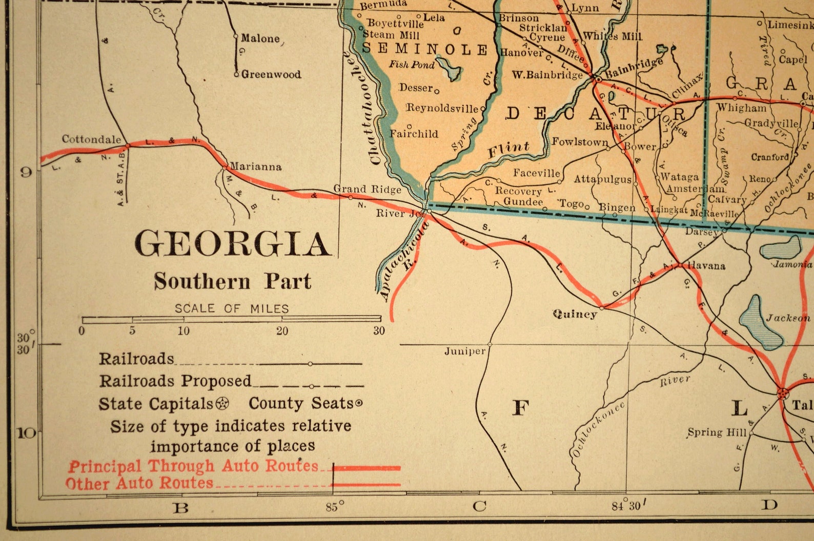 Southern GEORGIA ROAD Map Wall Decor Art LARGE Highway Old - Etsy