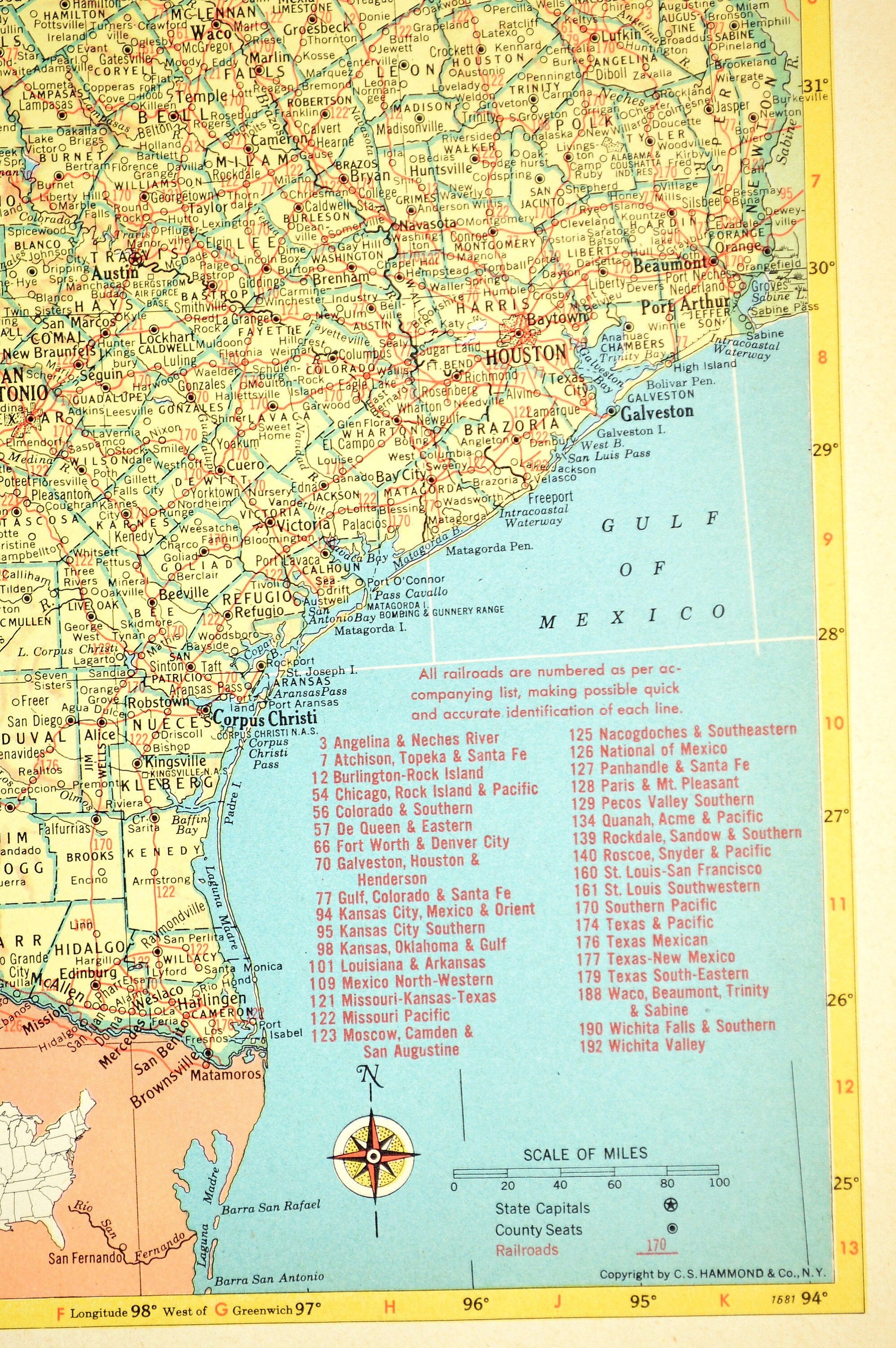 Texas Map of Texas Wall Art Decor Vintage 1950s Old Railroad | Etsy
