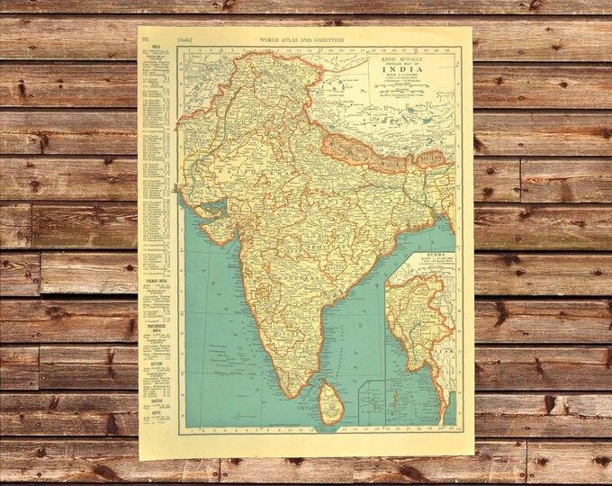 INDIA Map of India Wall Art Frameable Matted ORIGINAL Traveler Gift ...
