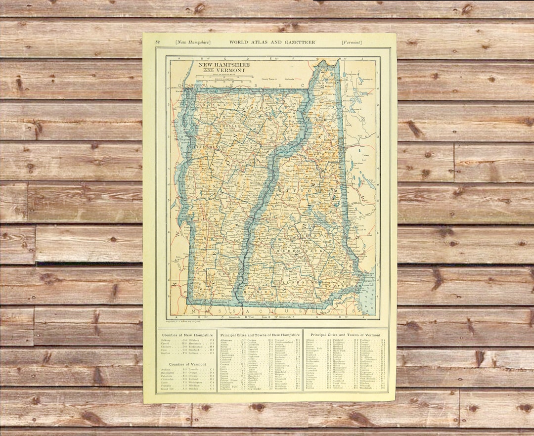 New Hampshire Map of Vermont Railroad Map Wall Art Antique - Etsy
