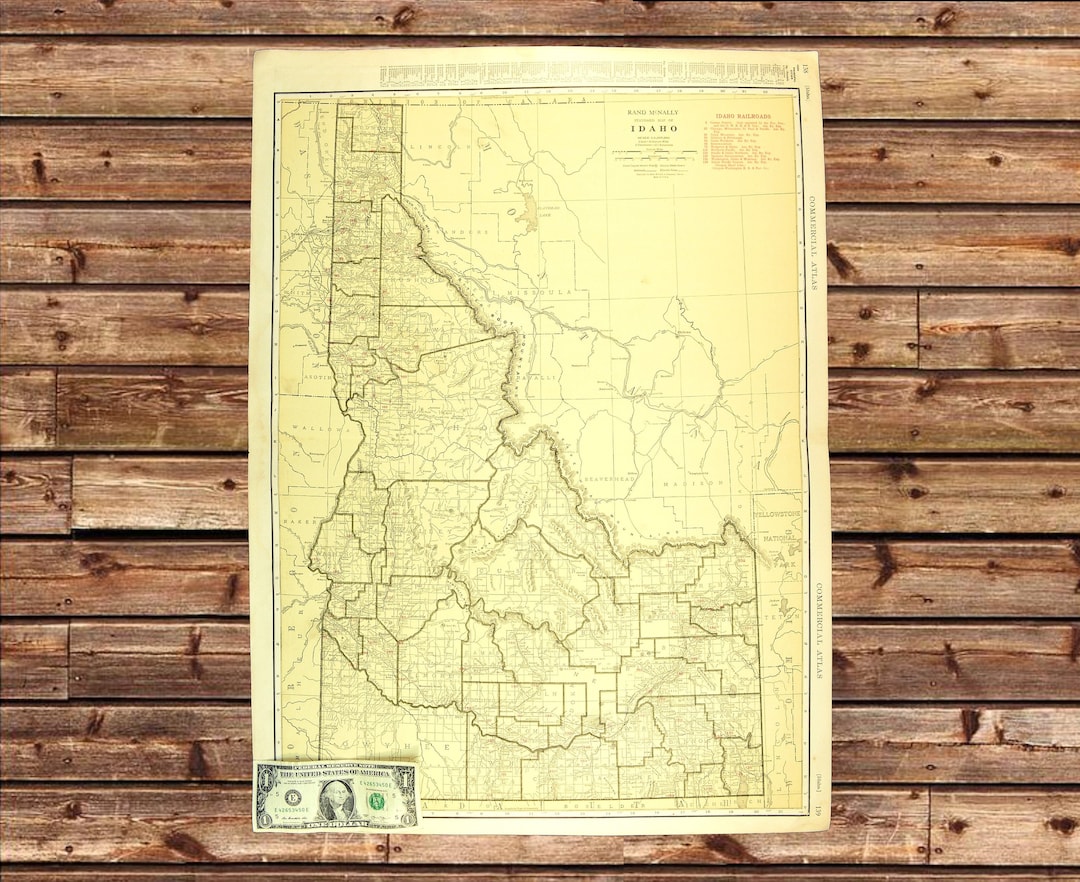 Vintage IDAHO Railroad Map Wall Art Decor LARGE Antique Original Gift ...