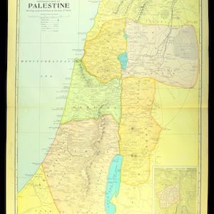 Palestine Map of the Holy Land Wall Art LARGE Israel Jerusalem Traveler ...