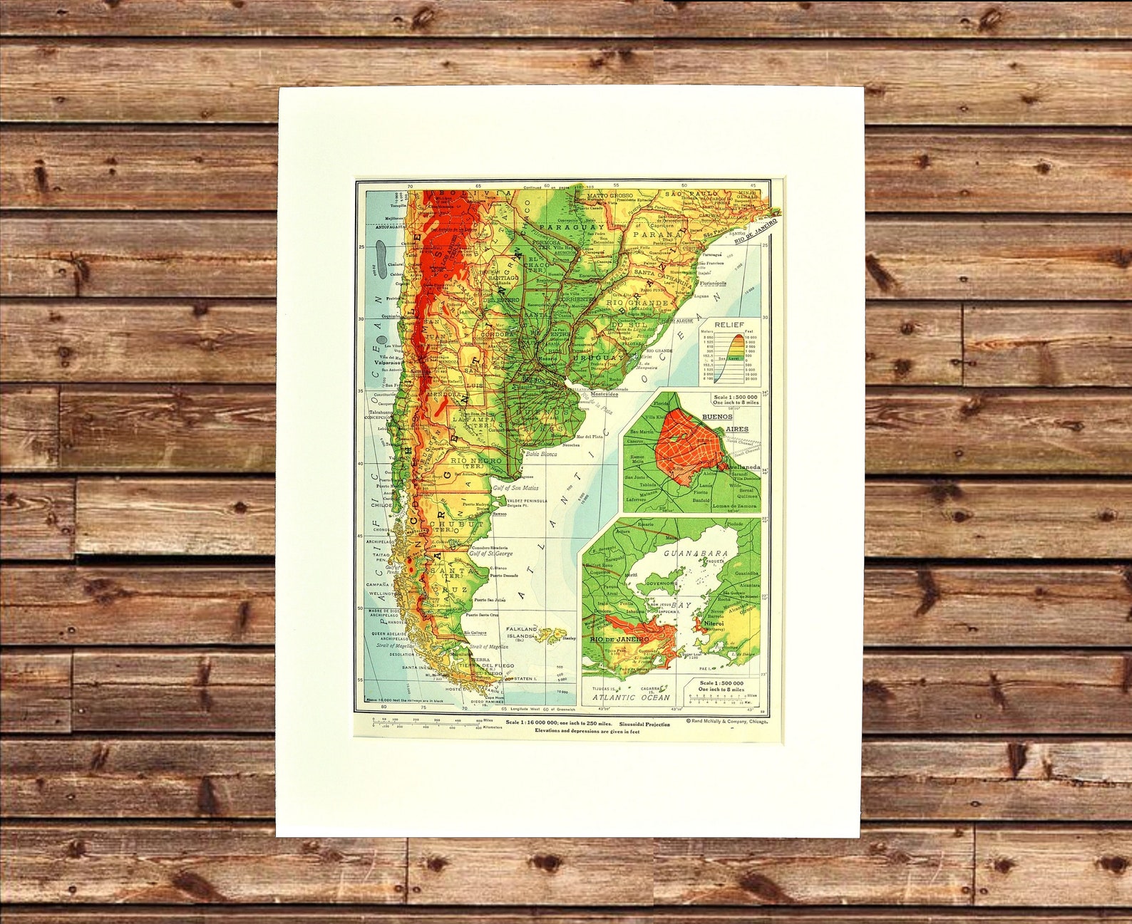 South America Map of South America Topographic Map Matted Map - Etsy