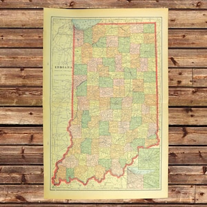 Vintage Indiana Map Wall Art LARGE ORIGINAL Antique Mens Gift - Etsy