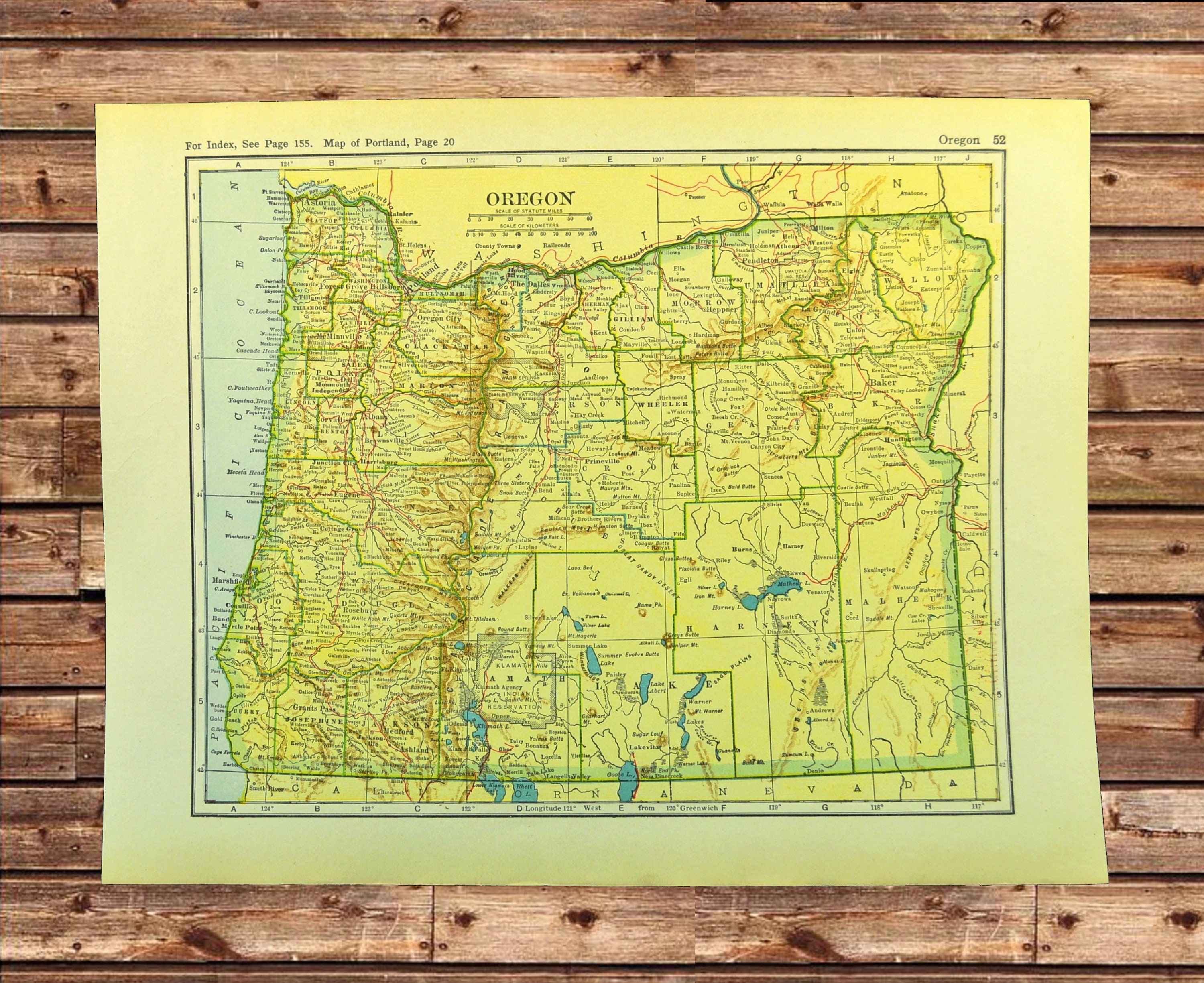 Antique 1920s OREGON Railroad Map Wall Art Decor ORIGINAL Old - Etsy ...