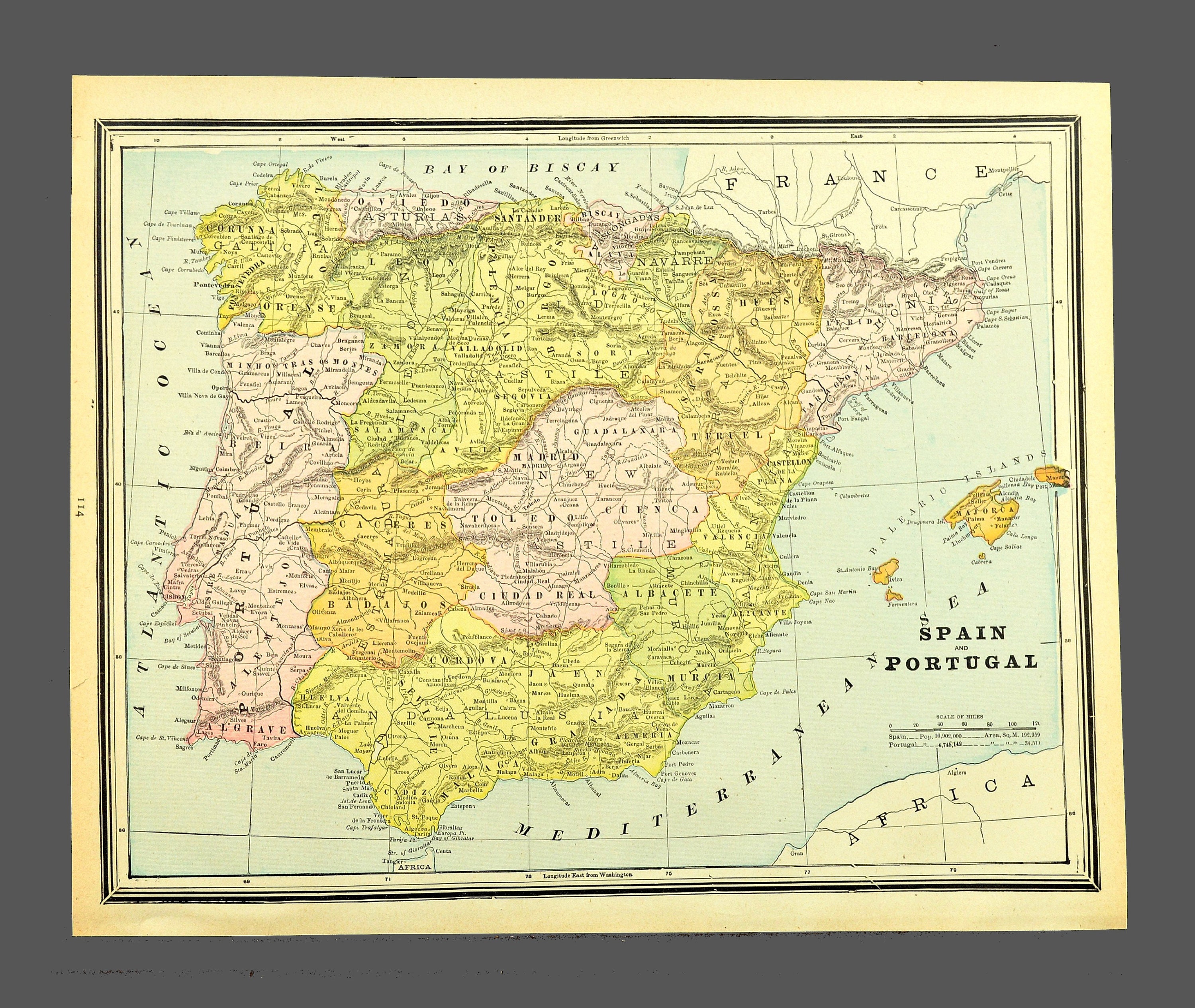 SPAIN MAP of Spain Wall Decor Art Antique Portugal 1800s - Etsy