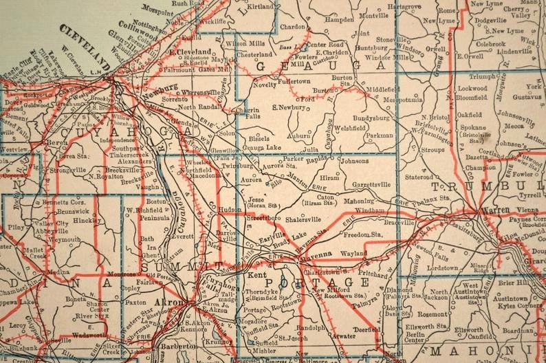 NORTHERN OHIO Road Map Wall Art Decor LARGE Antique Original | Etsy