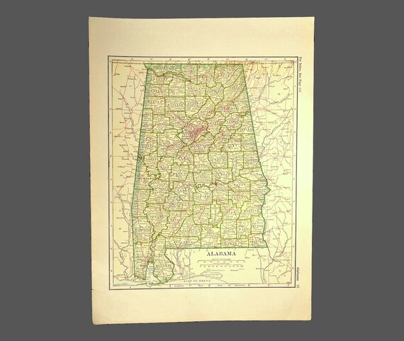 Alabama Railroad Map of Alabama Wall Decor Art Antique | Etsy