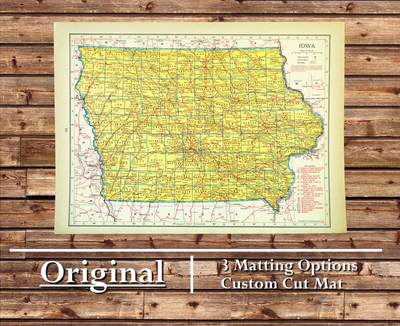 Vintage IOWA Map of Iowa Railroad Map Wall Art Frameable - Etsy