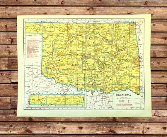 OKLAHOMA Railroad Map Wall Decor Art Vintage Original 1940s | Etsy