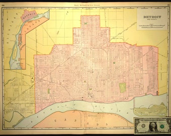 Wall Décor Home Décor Large Wall Map Big Map Old Map of Detroit Vintage ...