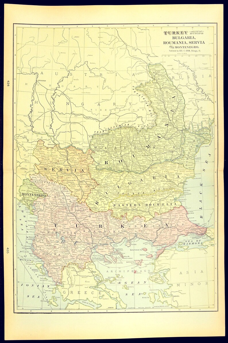 Romania Map of Turkey Wall Art Decor LARGE Bulgaria Serbia - Etsy