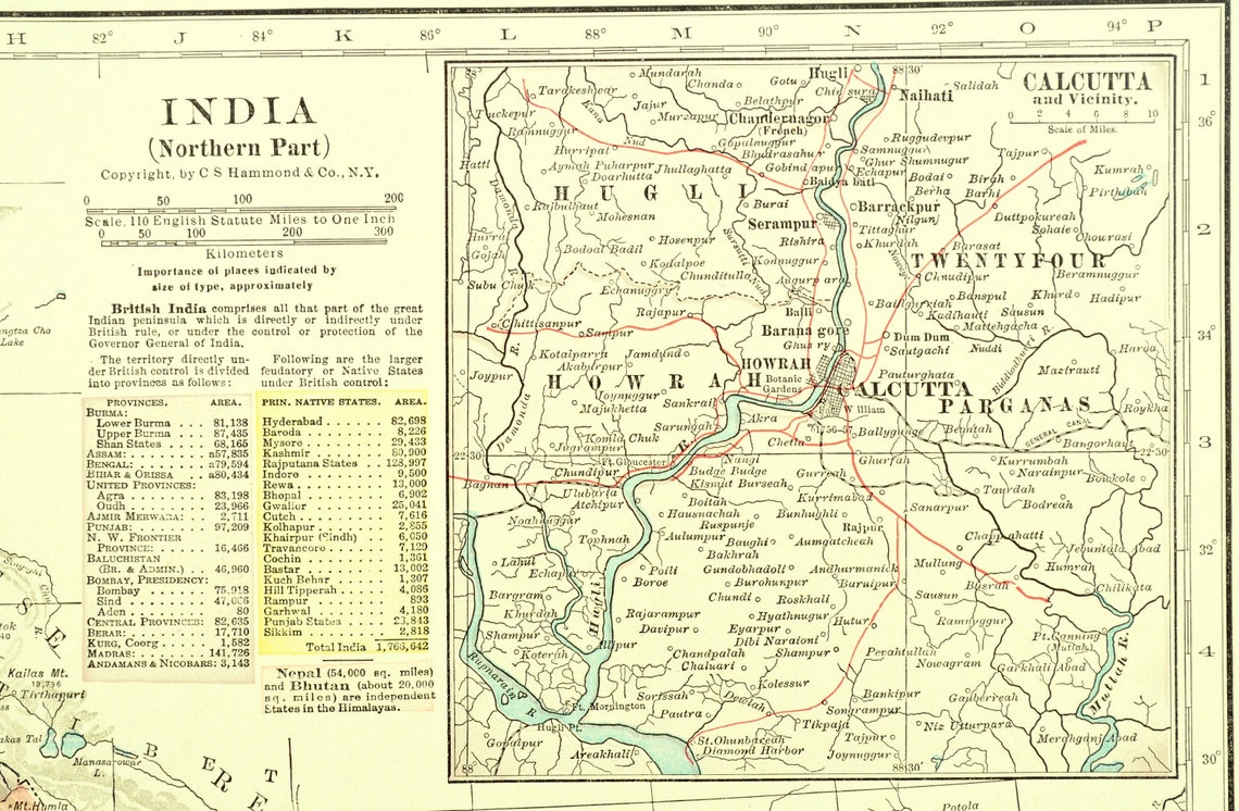 Northern INDIA Map of North India Railroad Map LARGE Antique - Etsy