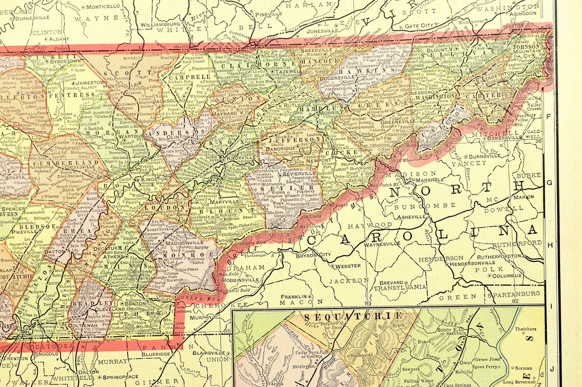LARGE Tennessee Map Wall Decor Art Antique Old Vintage Gift | Etsy